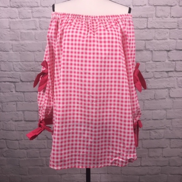 XOXO | Tops | Xoxo Off Shoulder Raspberry Gingham Checked Top Xl | Poshmark
